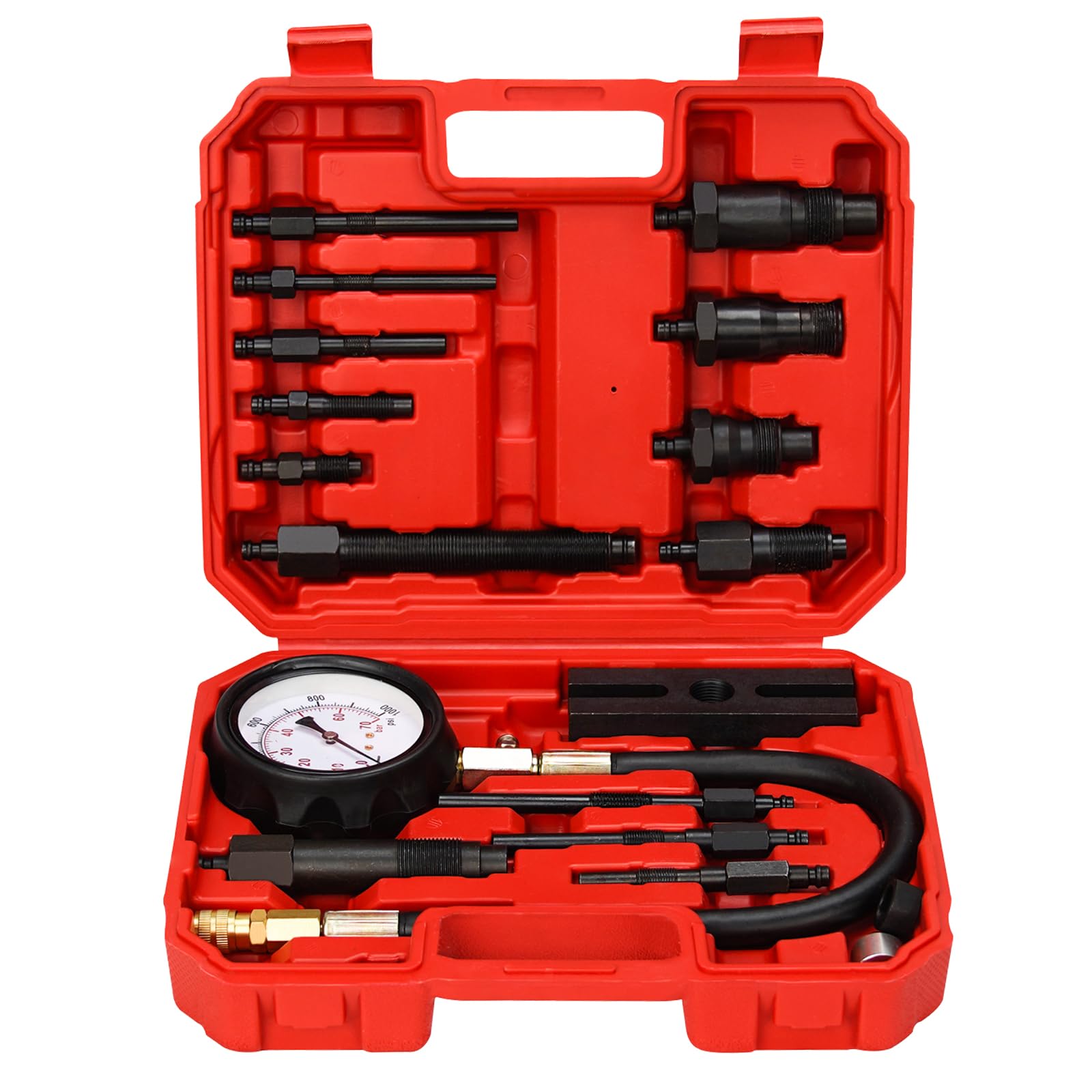 Diesel Engine Compression Tester Kit with 0-1000 psi Gauge and Adapters ...