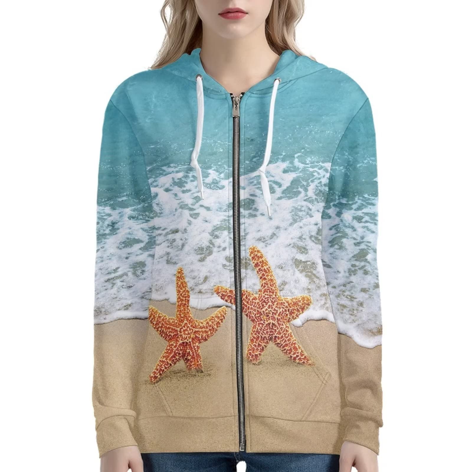 Poceacles Starfish Hoodies for Girl Beach Theme Hooded Sweatshirt Women ...