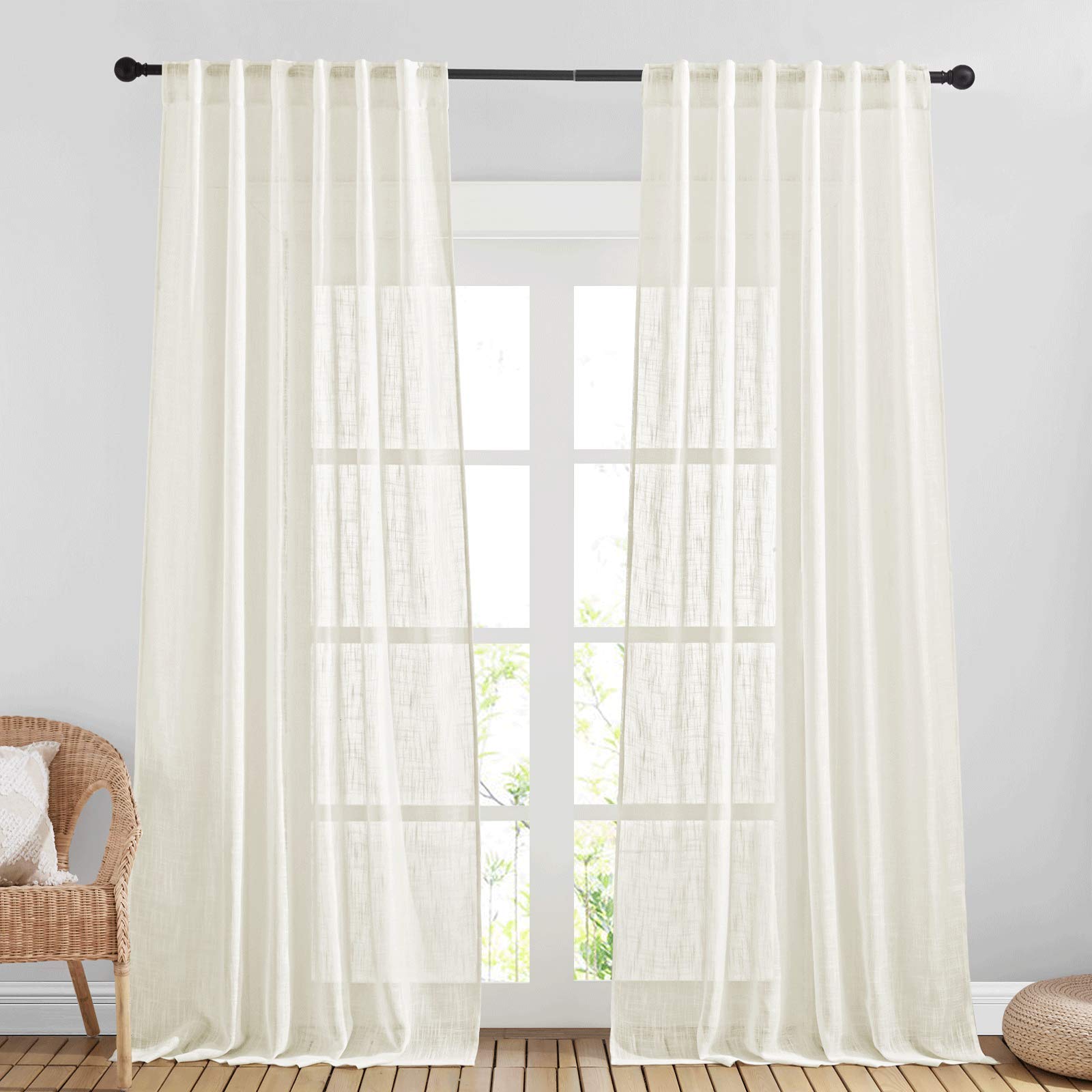 NICETOWN Sheer Linen Curtains for Living Room, Rod Pocket & Back Tab ...