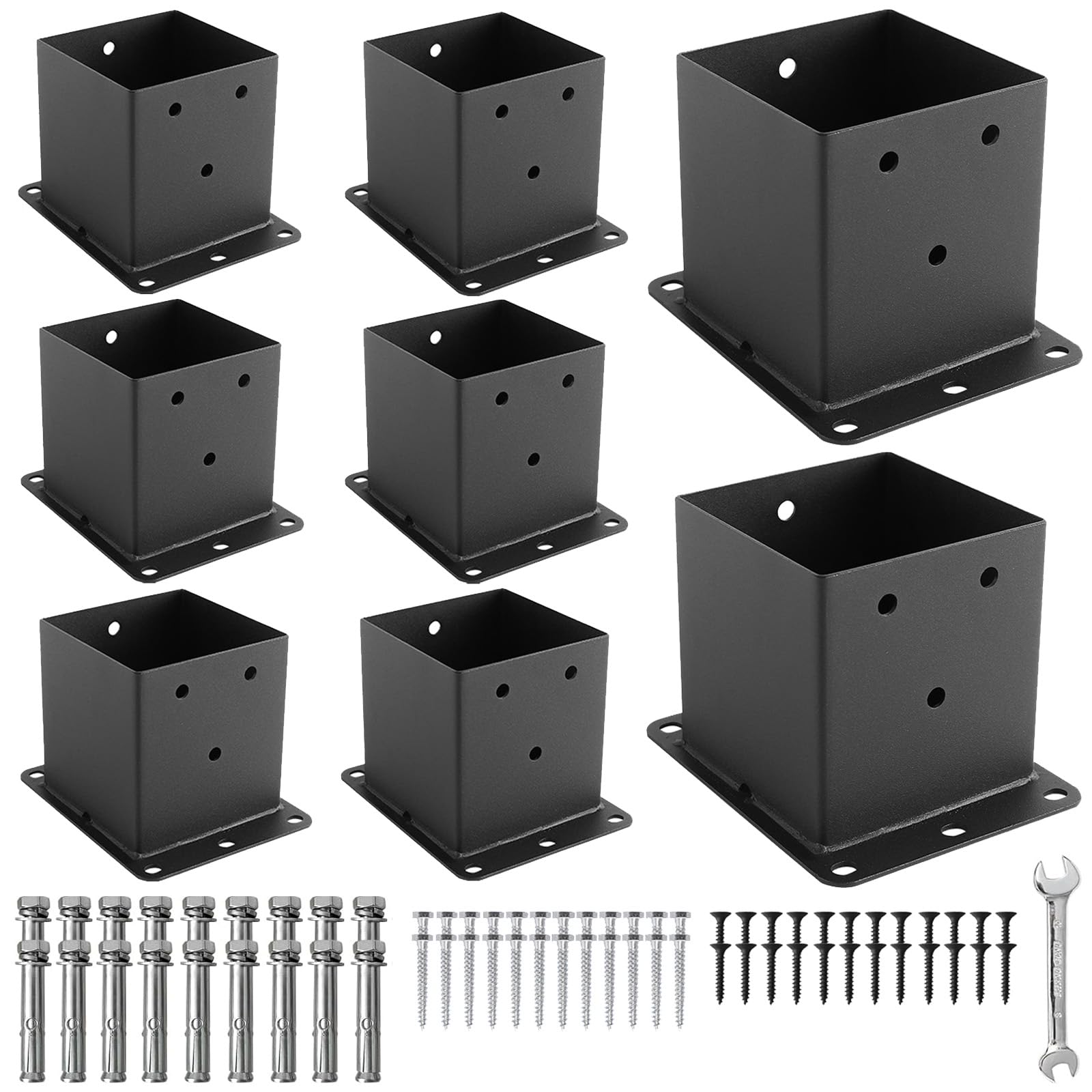4x4 Post Base, 8 Pcs Post Brackets (Inner Size 3.6"x3.6") Black Powder ...