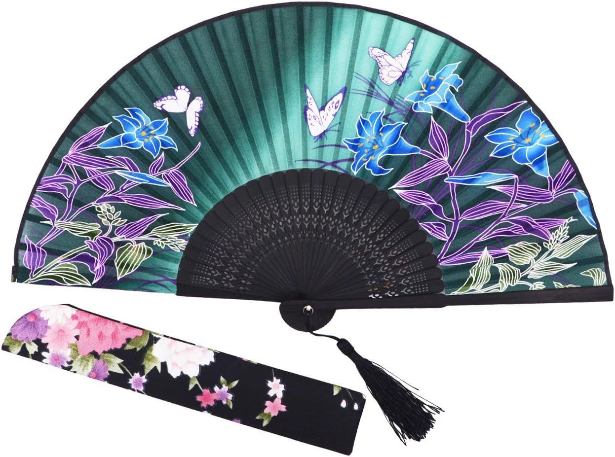 Amazon.com: Amajiji 8.27" Chinease/Japanese Hand Held Silk Folding Fan ...