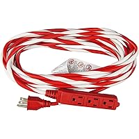 Tough 25-Foot Candy Cane Striped Extension Cord with 3 Grounded Outlets ...