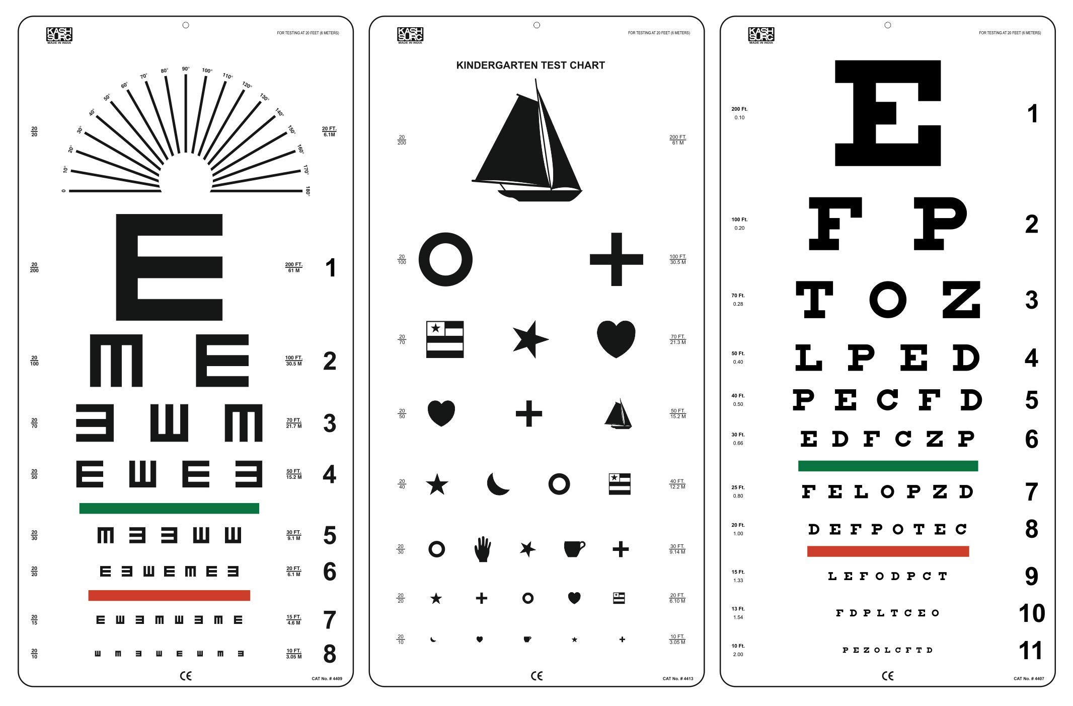 Snellen EFP, Kindergarten, E Illiterate with Astigmatic Chart Distance Vision Eye Chart (Pack of ...