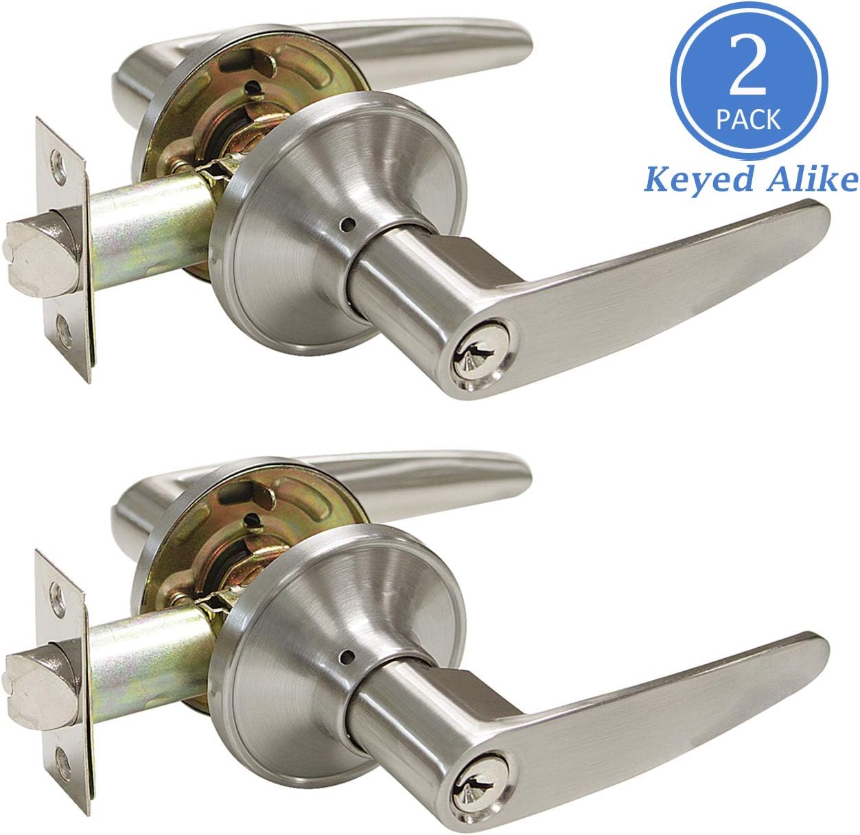 Universal Straight Door Lock Levers, Satin Nickel Finish Entry Door ...