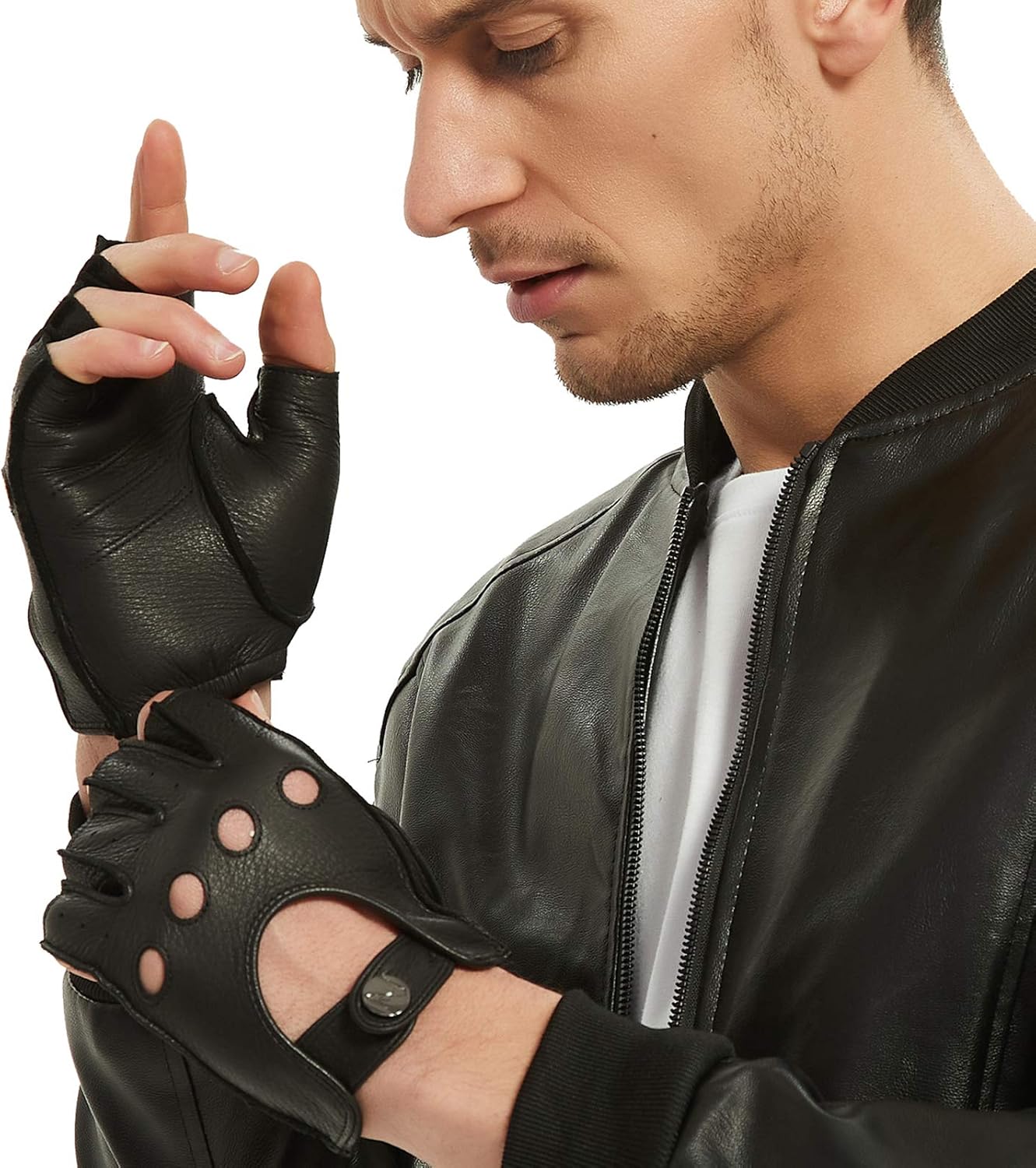 Amazon.com: Fingerless Leather Gloves Men - NOVBJECT Driving Gloves ...