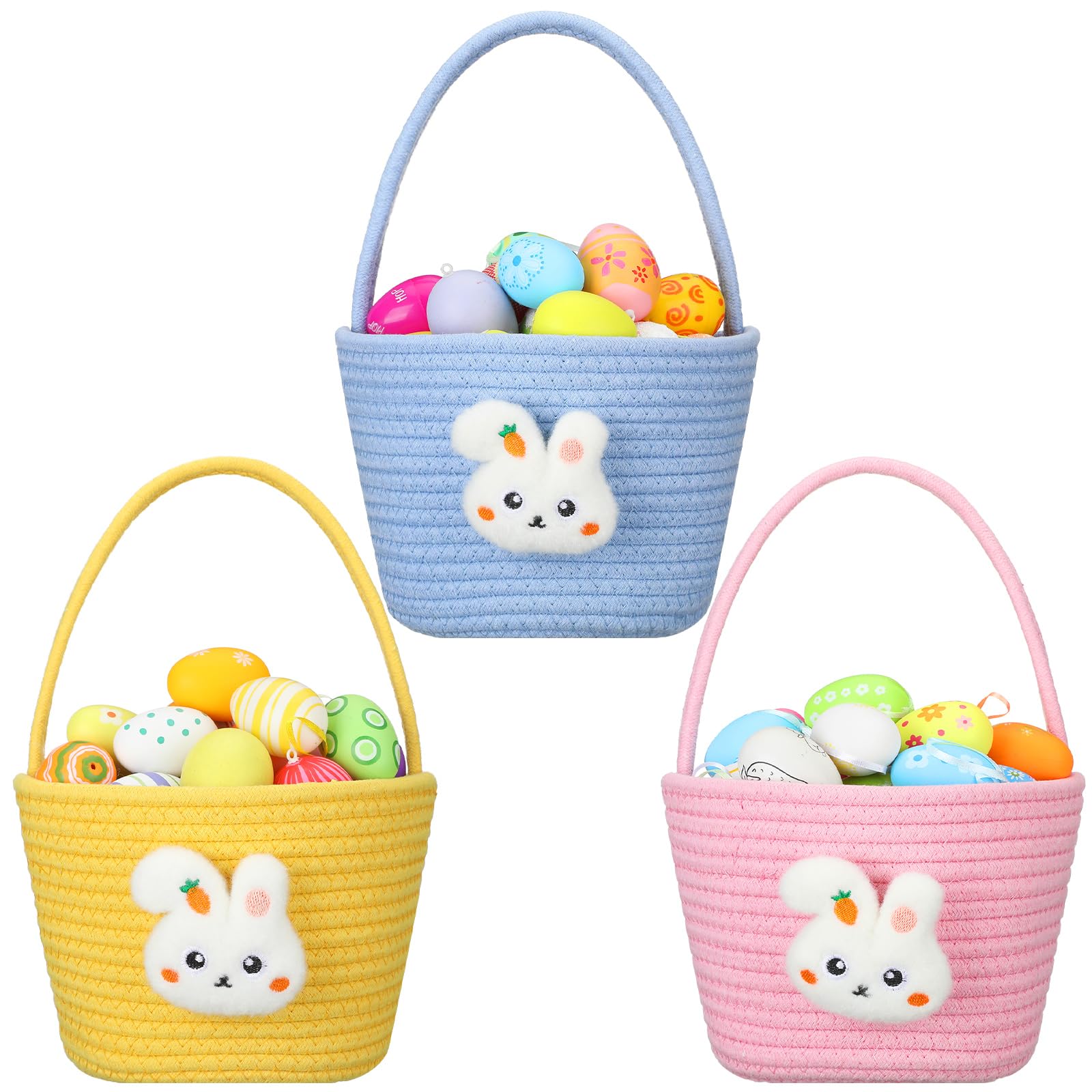 Tioncy 3 Pieces Easter Baskets Large Easter Bunny Basket Easter Gift ...