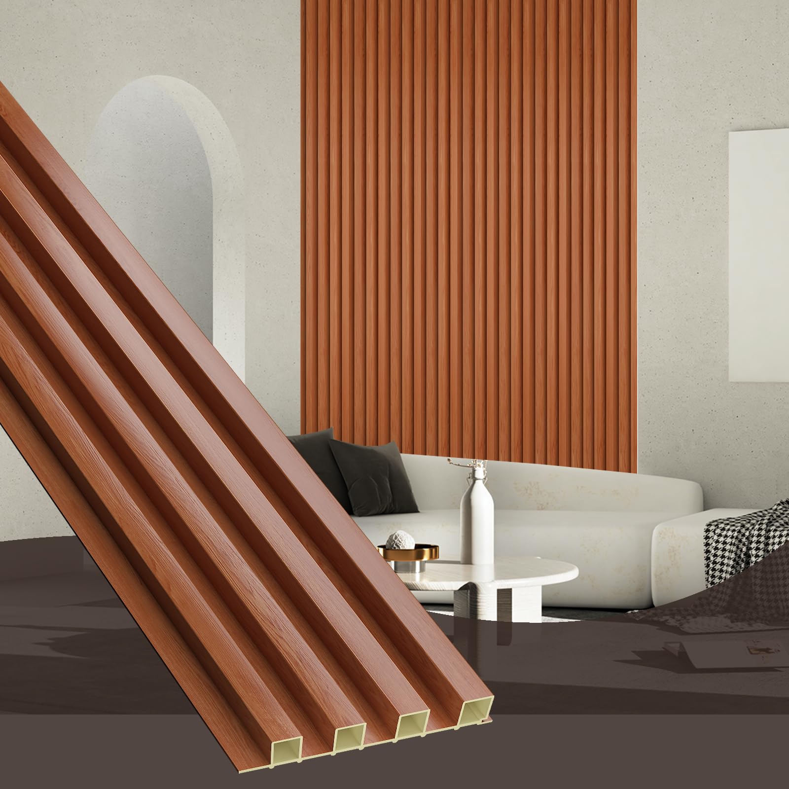 OUZUGIE WPC Acoustic Slat Wall Paneling, 8-Pack 114 x 6 Inches 3D Wall ...