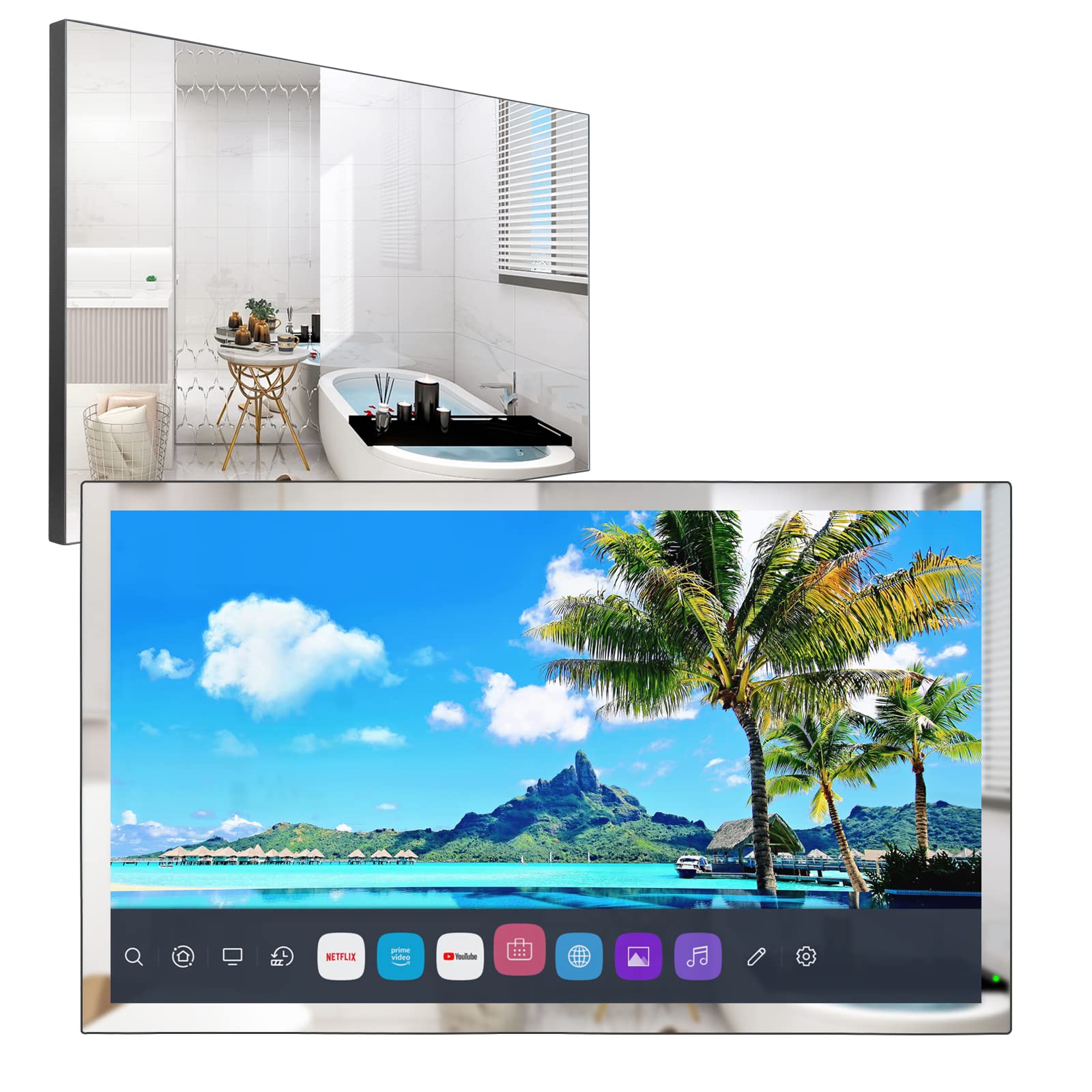 elecsung 28inch 4K UHD Smart TV for Bathroom,Mirror Panel, IP65 ...