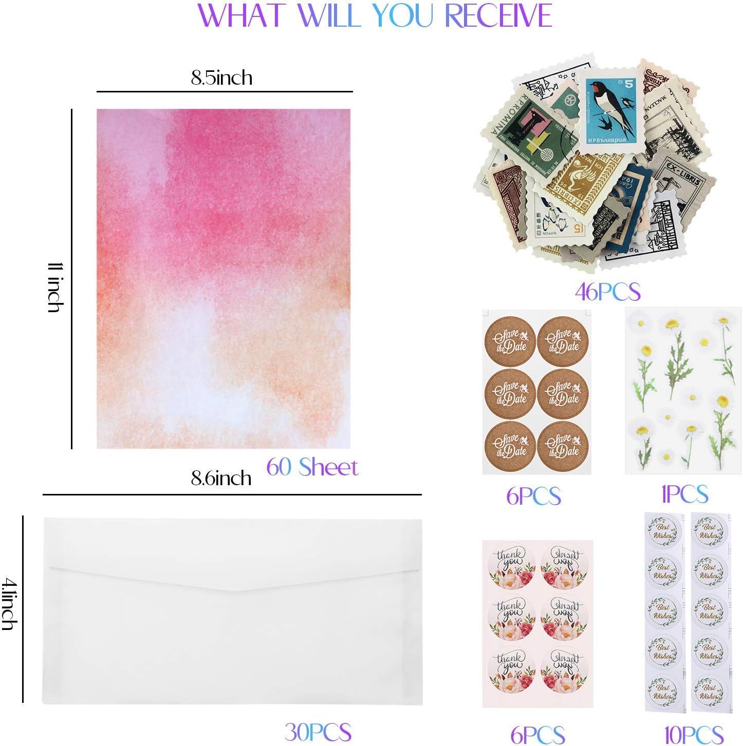 Stationary Paper and Envelopes Set Watercolor Styles Letter Writing ...
