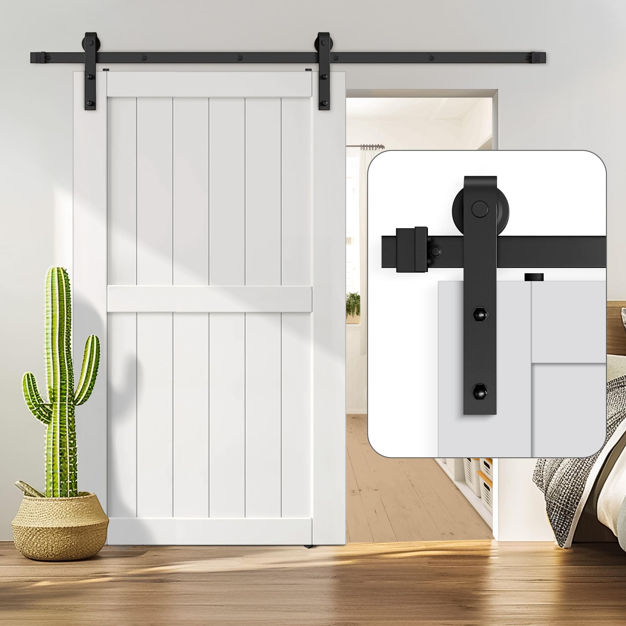 Gaurqiah Heavy Duty Barn Door Track Kit, 6.6 FT Single Sliding Barn ...