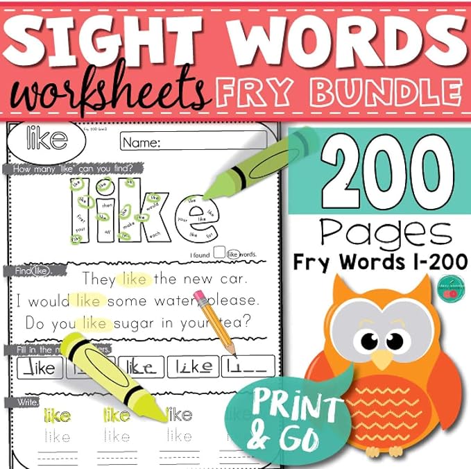 200 Sight Words Worksheets Homework Printables Learning PDF Electronic 200 Sight Words Worksheets Homework Printables Learning PDF Electronic