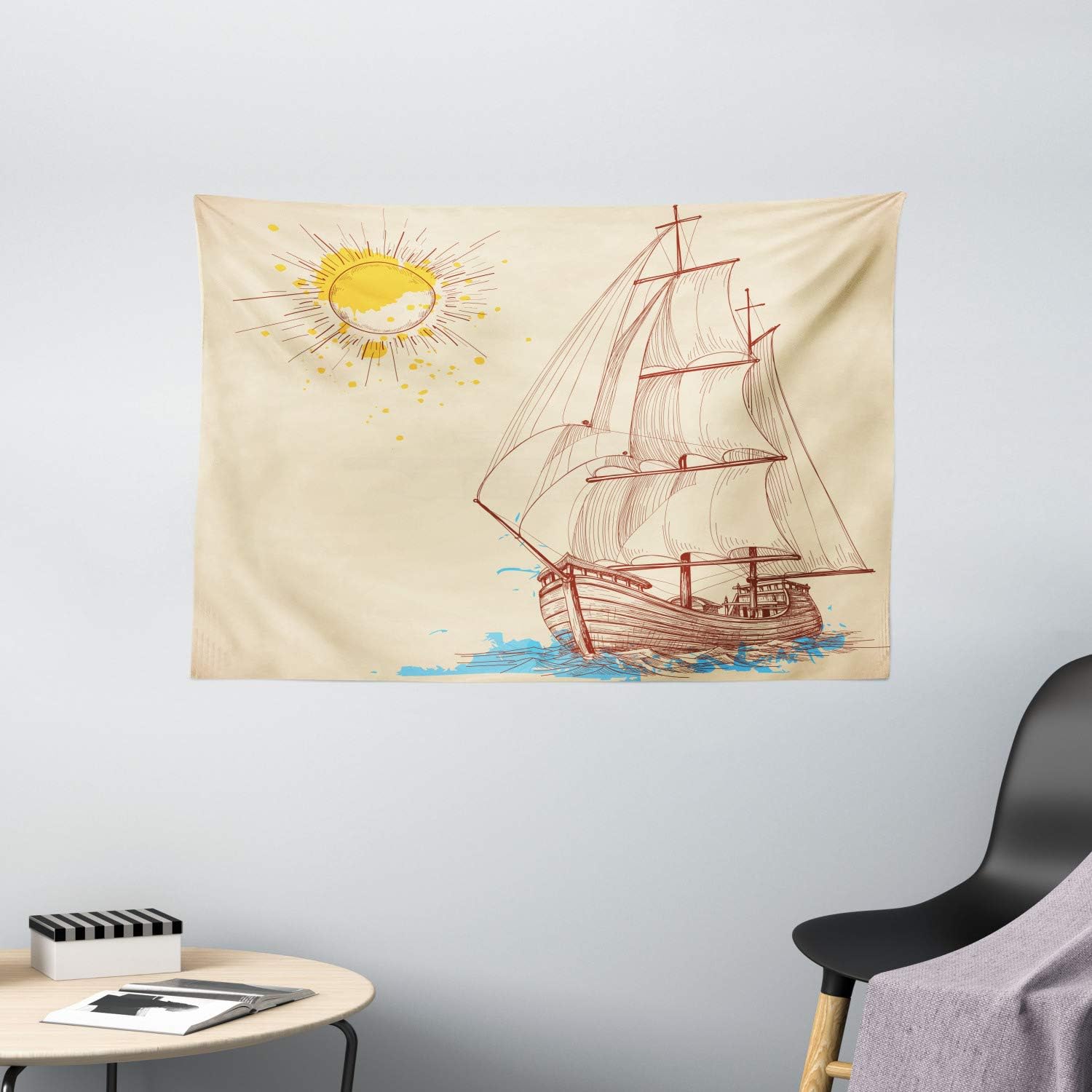 Amazon.com: Ambesonne Nautical Decor Tapestry, Nautical Pattern of A ...