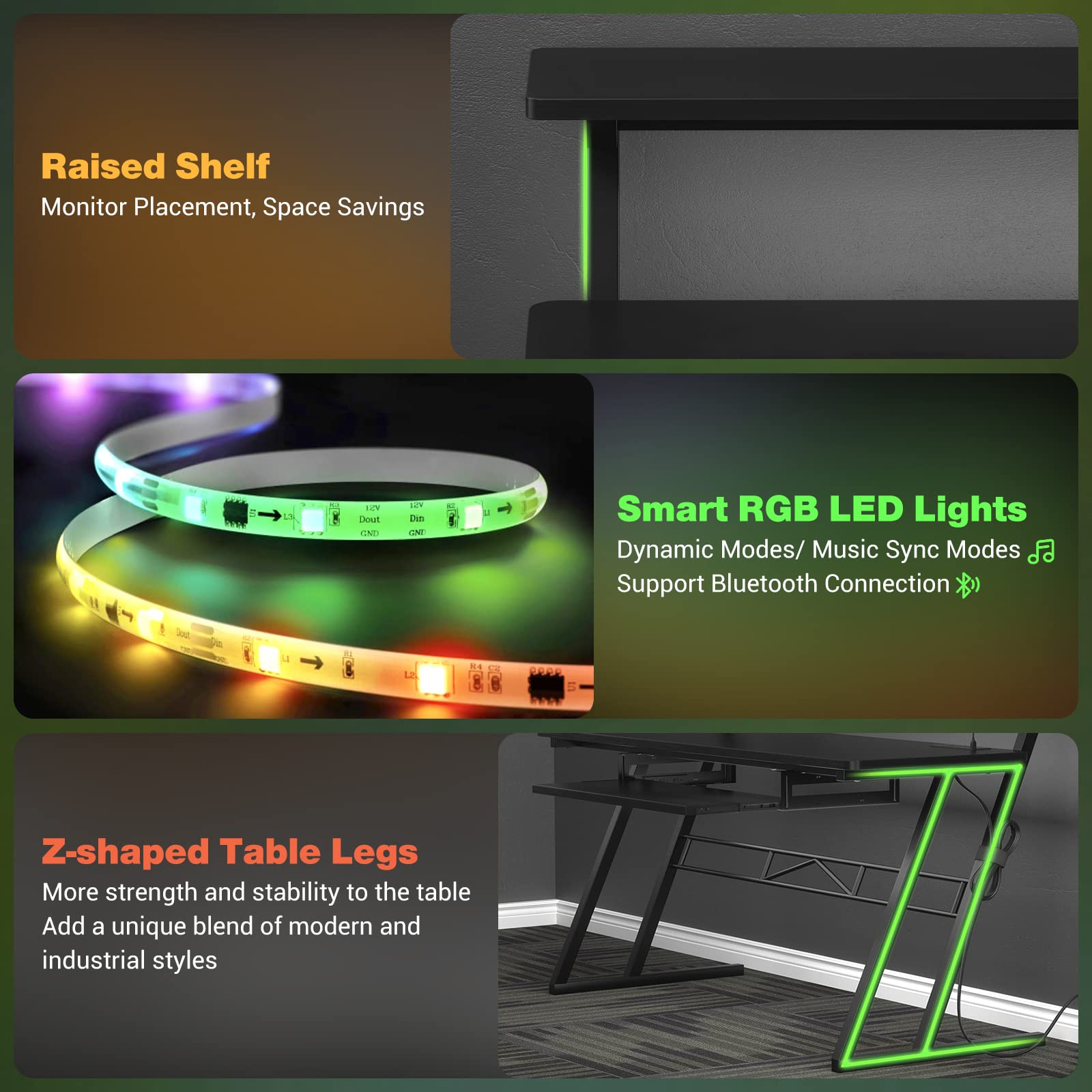 Mua Music Studio Desk with Power Outlets and RGB LED Lights, Music ...
