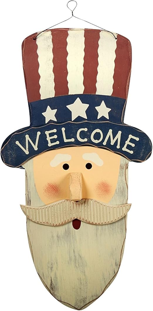 Amazon.com: 19 inch Uncle Sam Welcome Sign Wooden Wall Decor 4th of ...