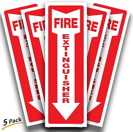 Fire Extinguisher Signs Stickers - 5 Pack 4x12 Inch - Premium Self ...