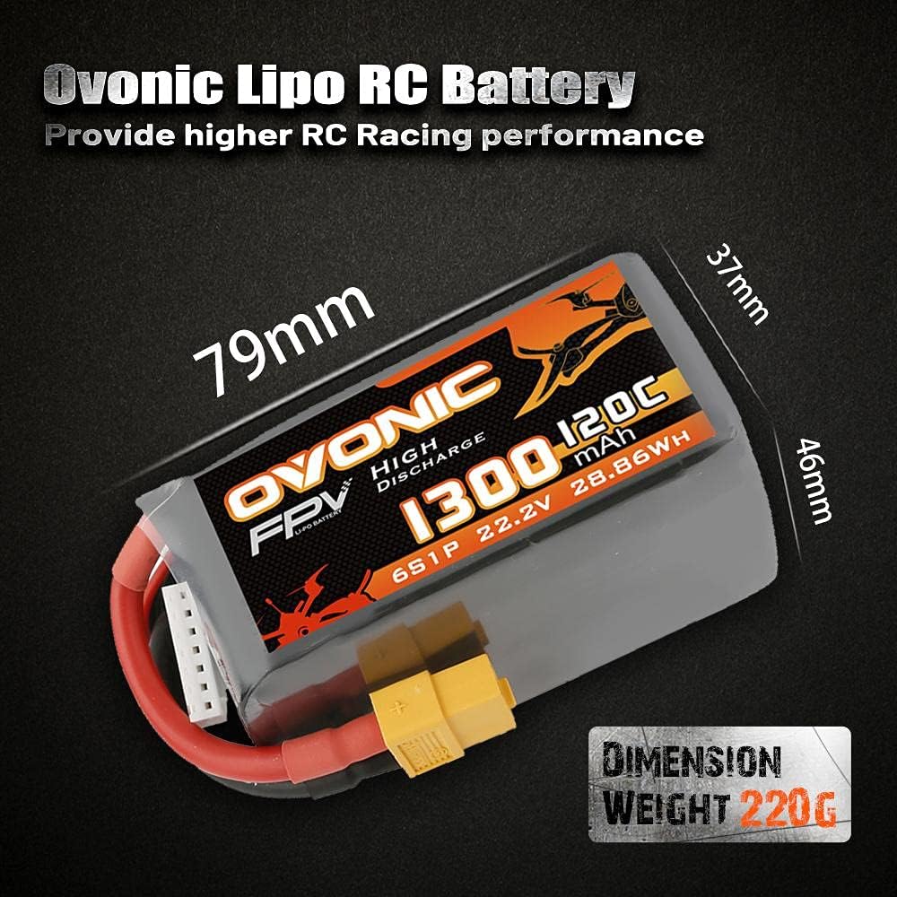 OVONIC 1300mAh 120C 22.2V 6S LiPo Battery with XT60 plug for RC FPV Helicopter Airplane ...