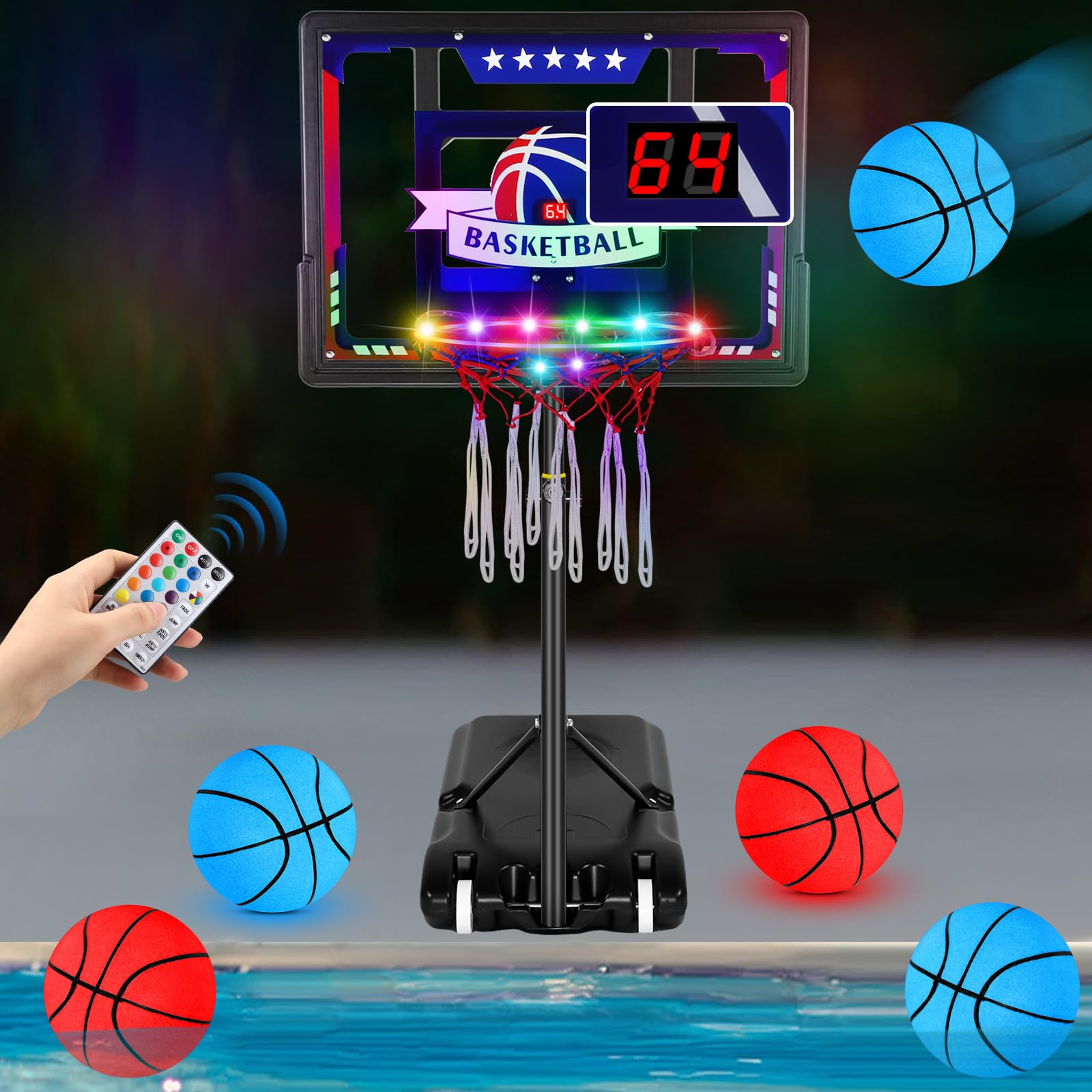 HyDren LED Pool Basketball Hoop Poolside Swimming Pool with Light ...