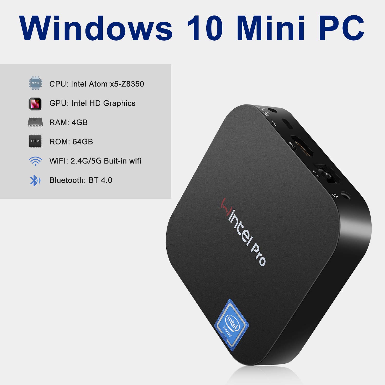 Fanless Mini PC Intel Atom Z8350 CPU Windows 10 Pro Mini Desktop ...