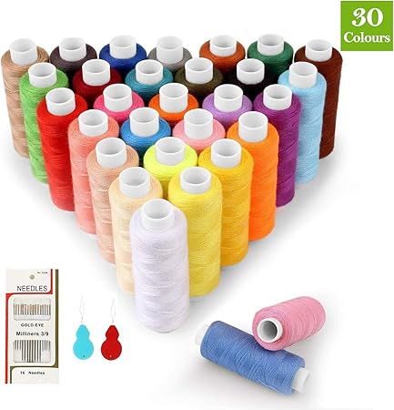 Filo da Cucito 30 Colori Kit di Cucito 220m per bobine 100% Poliestere ...