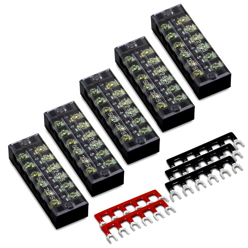 MILAPEAK 10pcs (5 Sets) 6 Positions Dual Row 600V 25A Screw Terminal ...