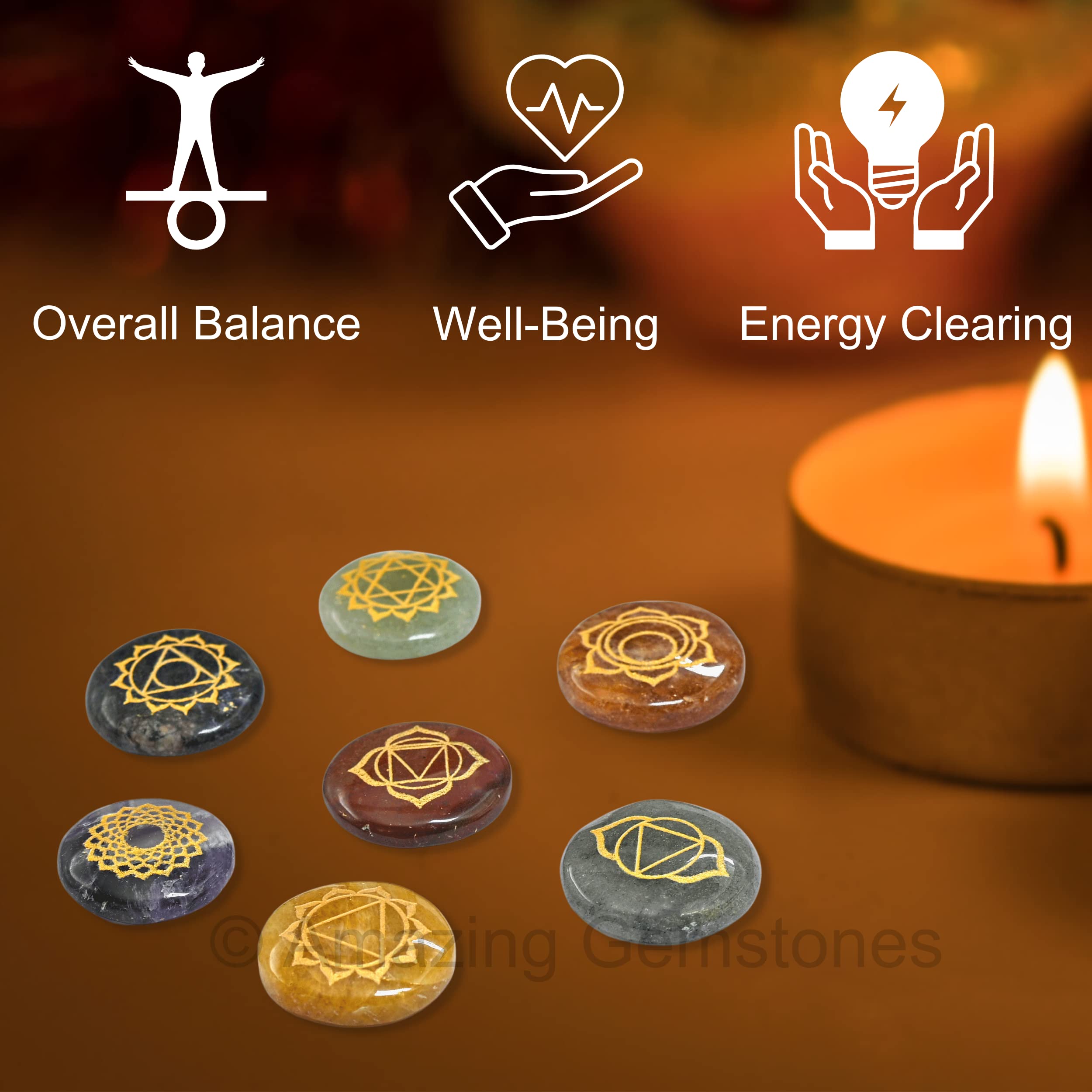 Mua 7 Chakra Set Reiki Healing Crystal with Engraved Chakra Symbols ...