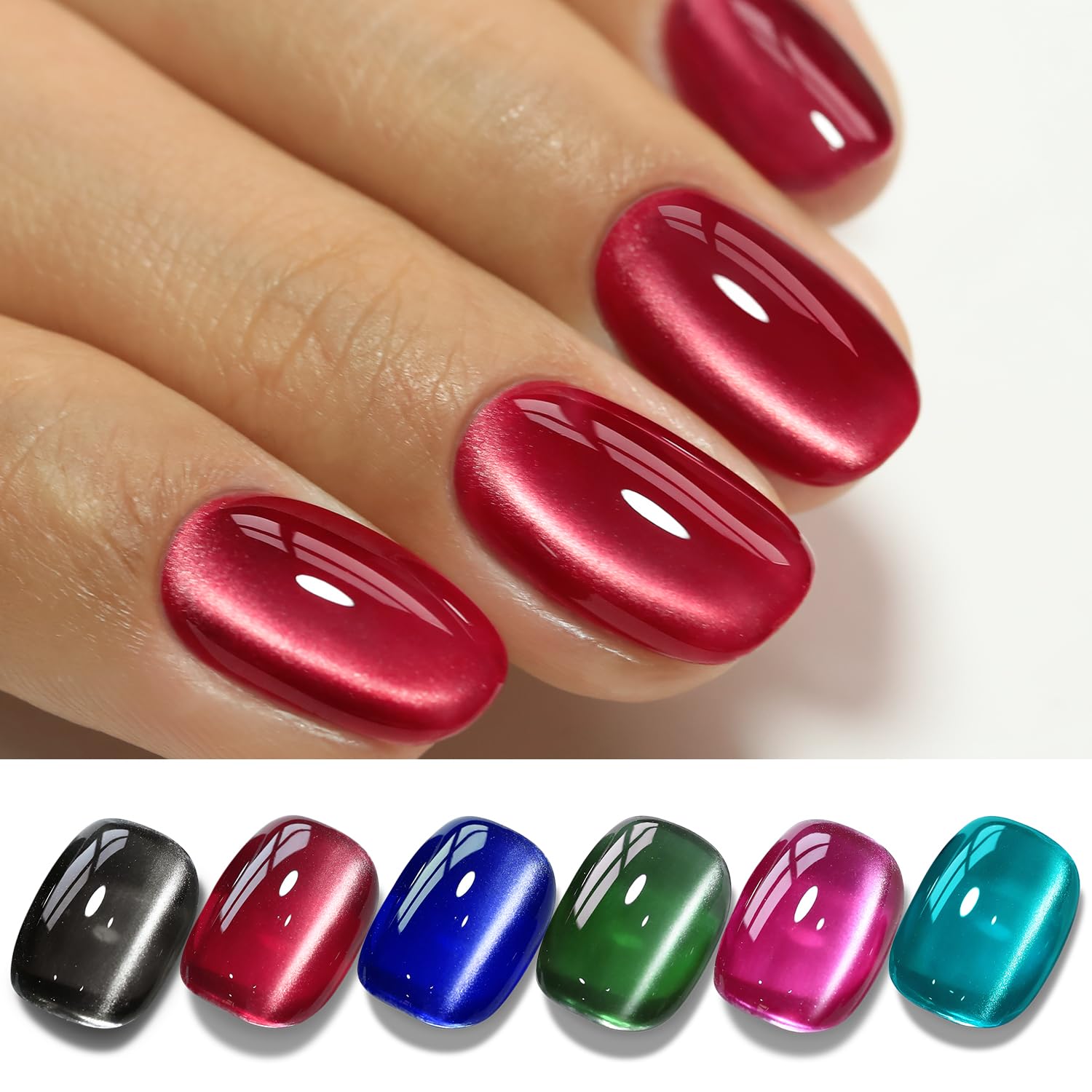 Double Rhythm Cat Eye Gel Nail Polish Set of 6 Colors Shimmer Glitter ...