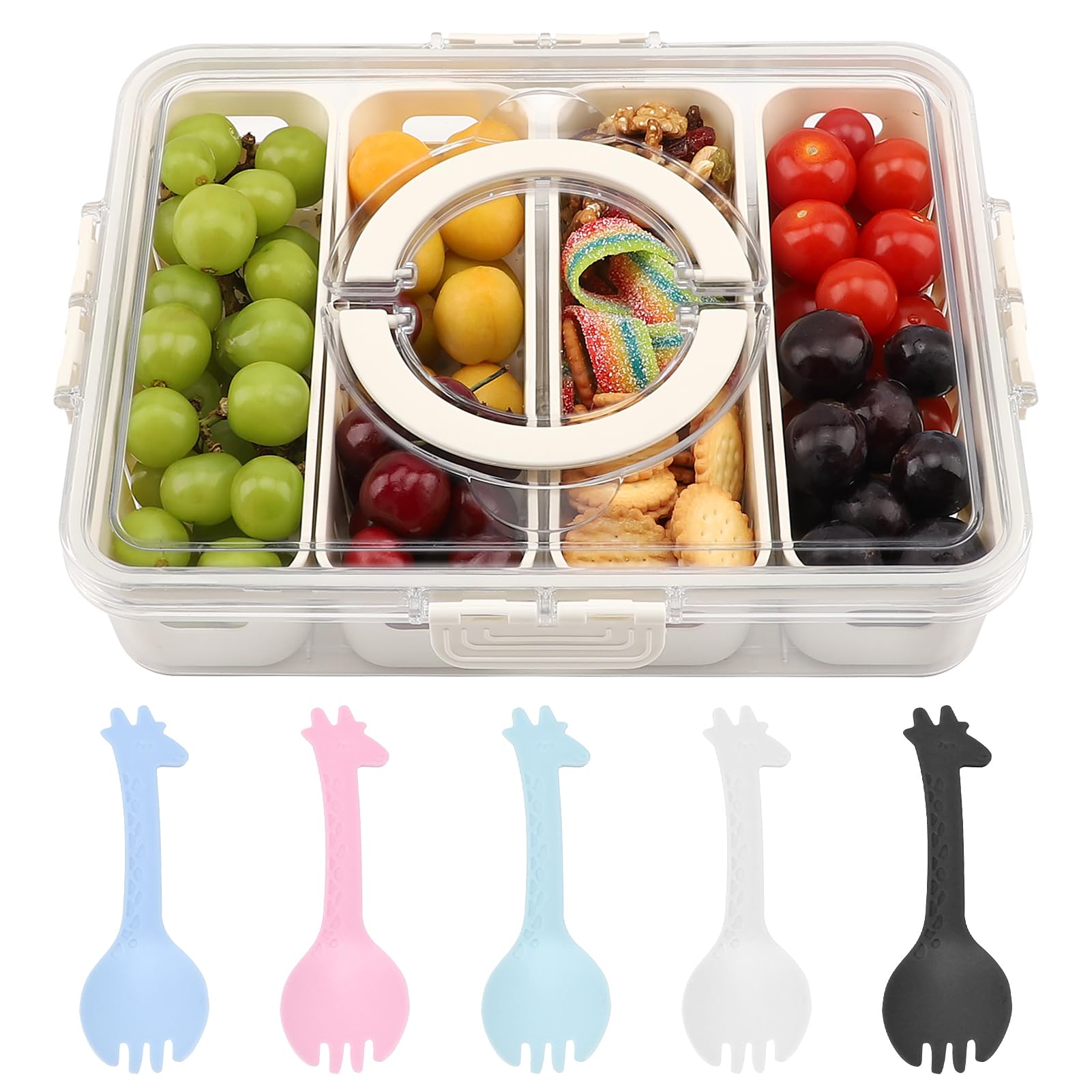 Divided Serving Tray with Lid and Handle, 4 Compartments Snack Box ...