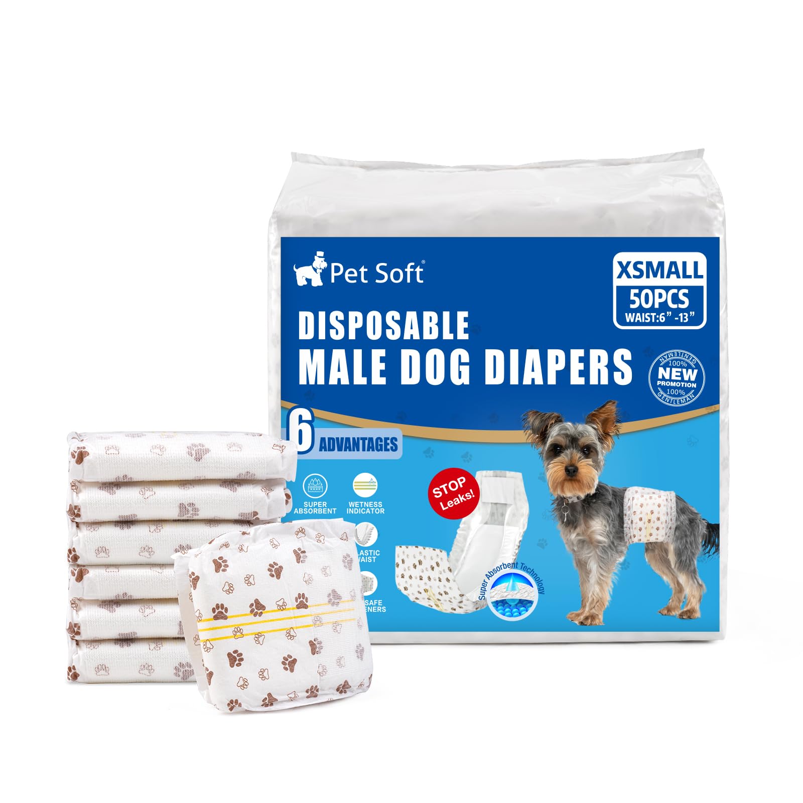 Pet Soft Dog Diapers Male - Disposable Male Dog Wraps Wetness Indicator ...
