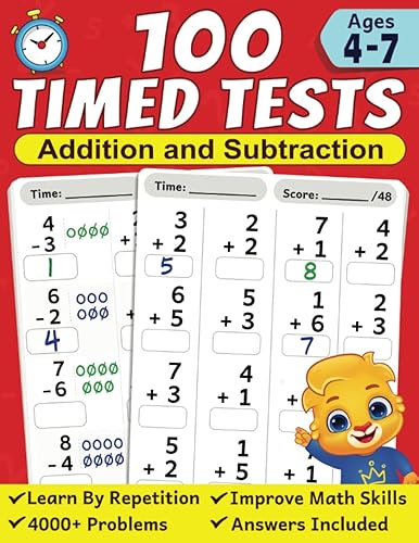 100 Timed Tests for Addition and Subtraction: Math Book for Kids Ages 4 ...