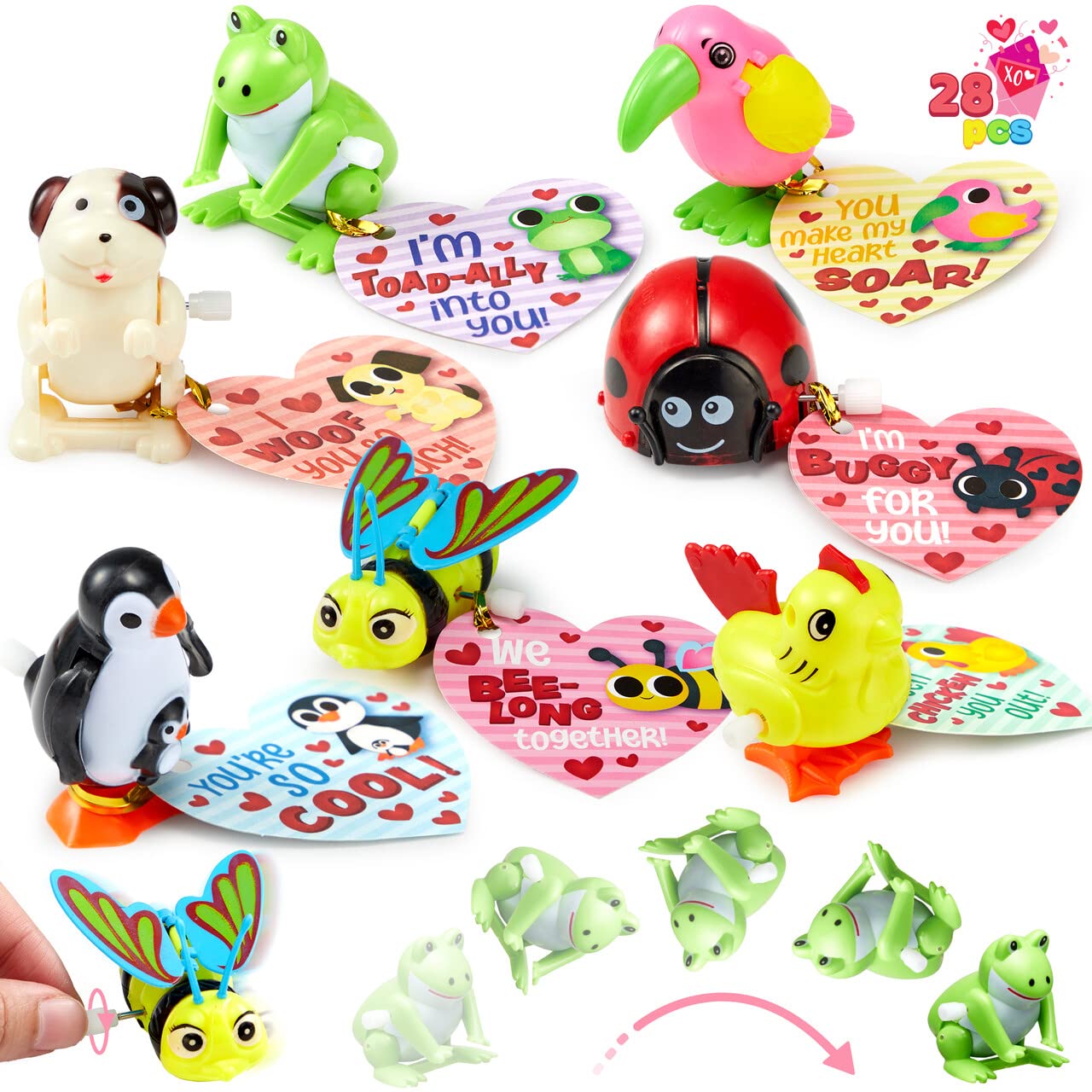 JOYIN 28 PCS Valentines Wind-up Toy with Cards for Kids, Party Favors ...