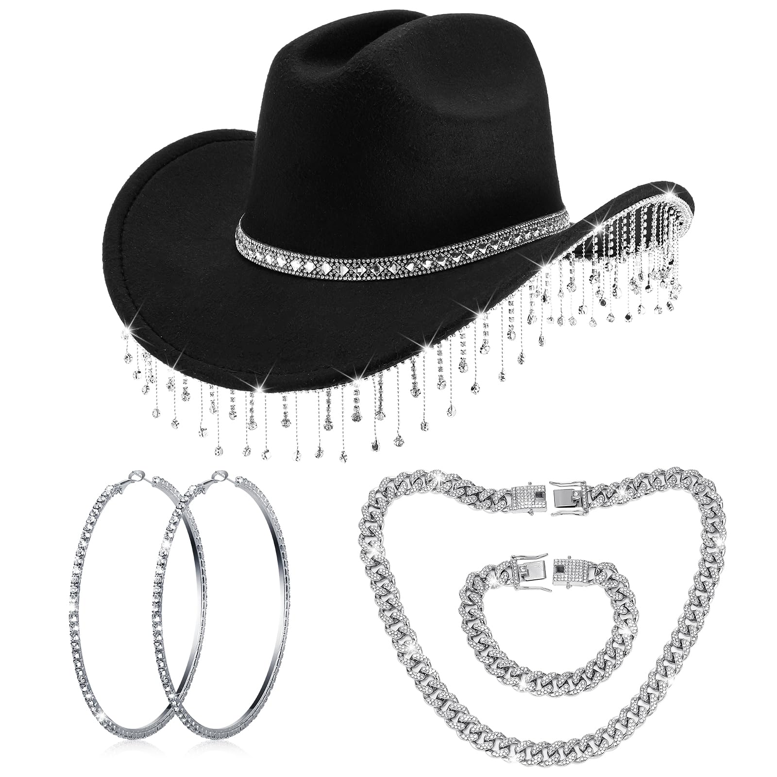 Hercicy Western Cowgirl Outfit Glitter Rhinestone Cowboy Hat with Bling ...