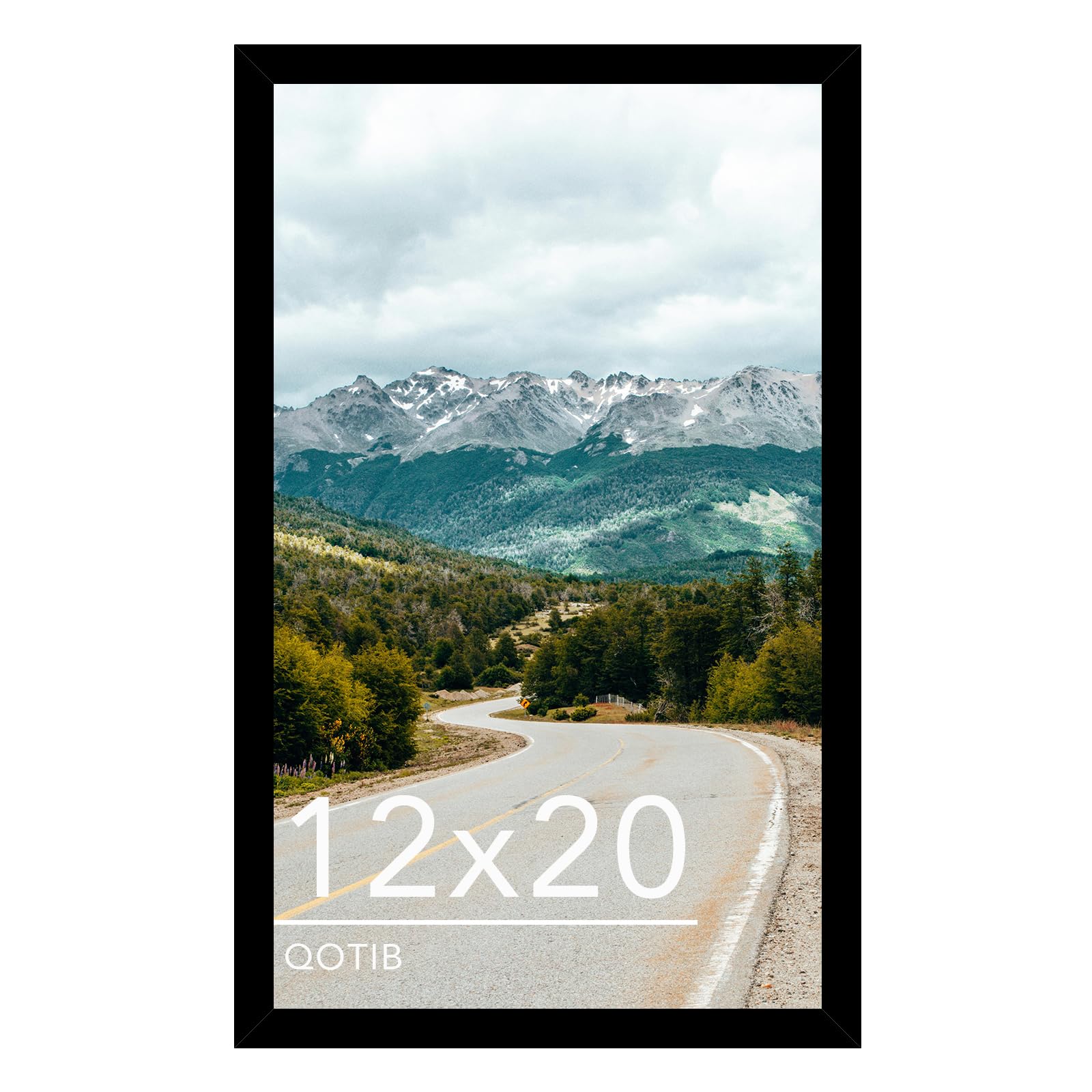 QOTIB Wood 12x20 Picture Frame Black for Wall Hanging, 12 x 20 Frame ...