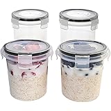 Amazon.com: Overnight Oats Container with Lids (4-Piece set) - 16 oz Plastic Containers with ...