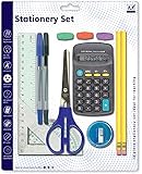 15 PIECE STATIONERY SET BACK TO SCHOOL PROTRACTOR PENS RULER HB PENCILS ...