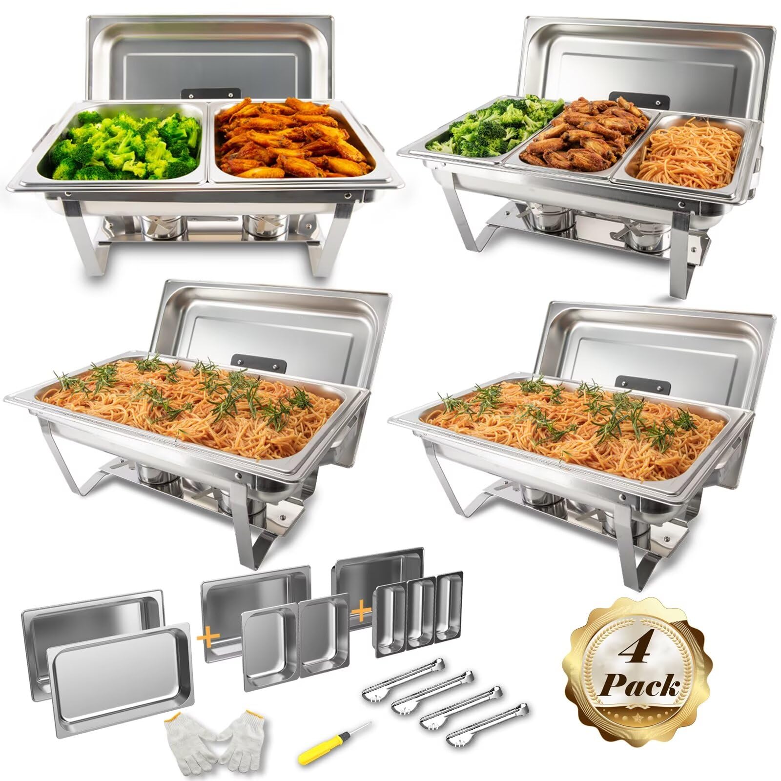 Festa Essential 4 Pack 8QT Rectangular Chafing Dish Buffet Set ...