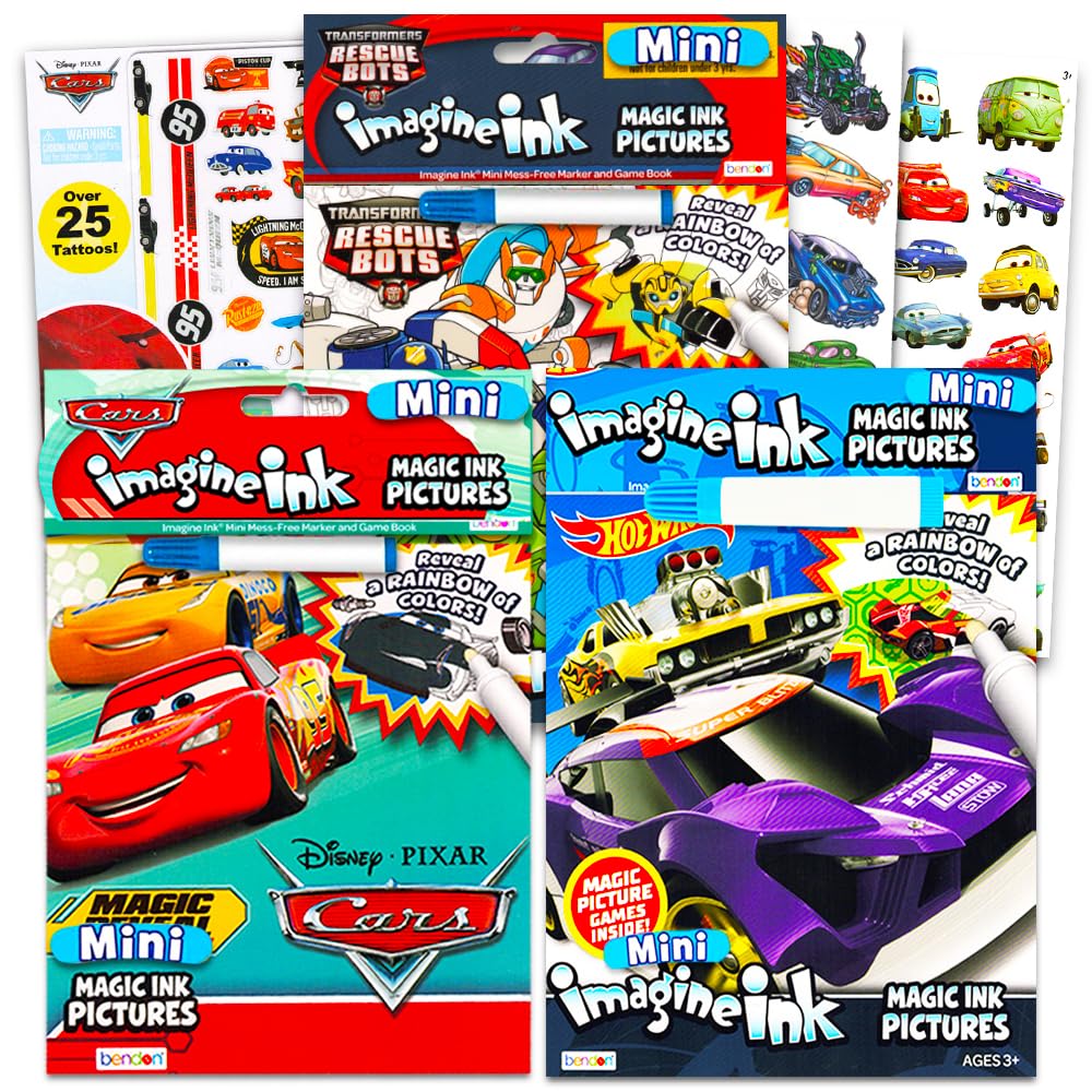 Disney Cars, Transformers, Hot Wheels Magic Ink Coloring Book Set Kids ...