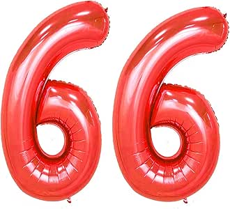 Amazon.com: 40inch Red Foil 66 Helium Jumbo Digital Number Balloons ...