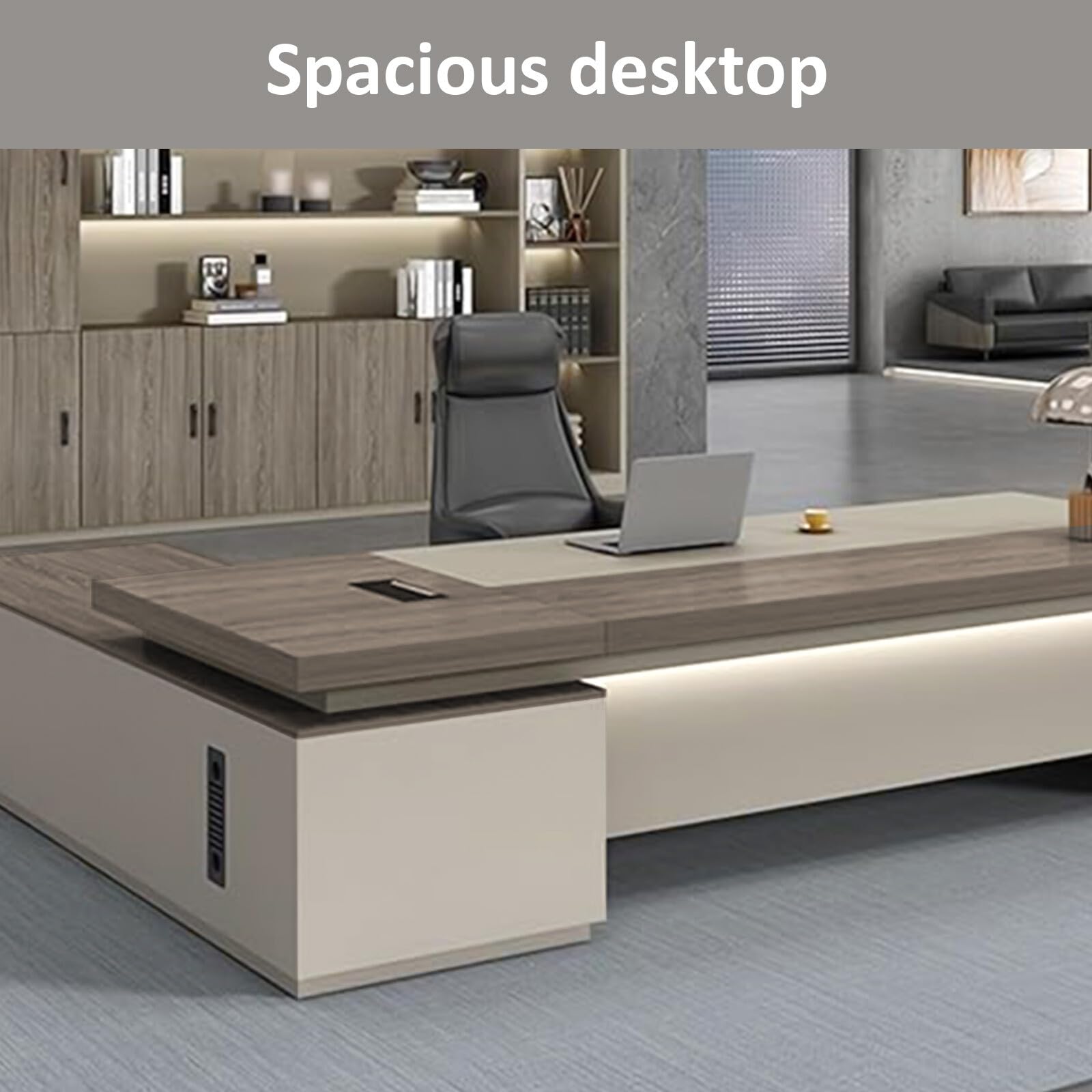 Modern Wood L-Shape Executive Desk With Storage, Home Office Desk With ...