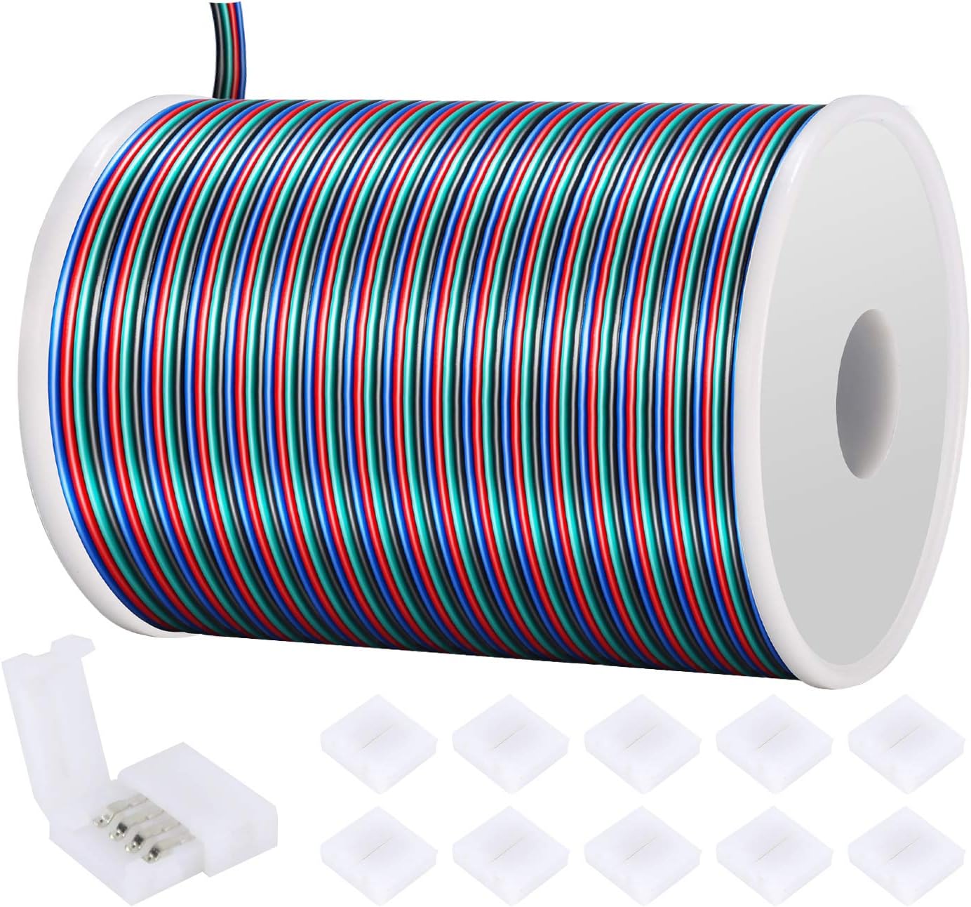 VIABRICO 4 Pin Led Light Connectors with RGB Wire (10M), Solderless RGB ...