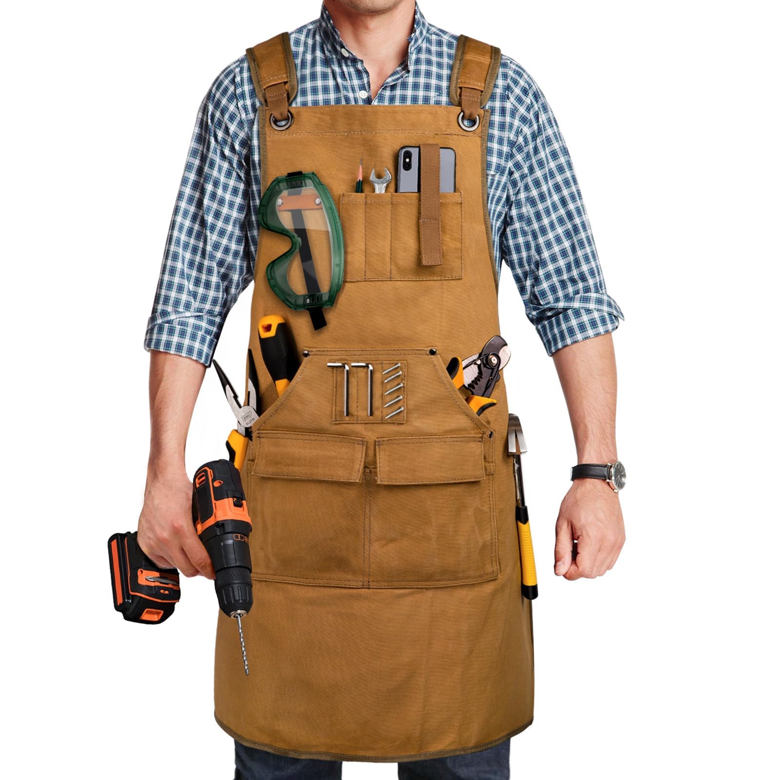 Woodworking Apron for Men, Shop Apron 20 oz Canvas Work Apron with 9 ...