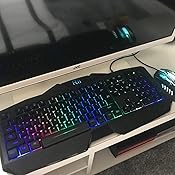 RK400 Rainbow LED Backlit Gaming Keyboard Mouse Combo Bundle UK Layout ...
