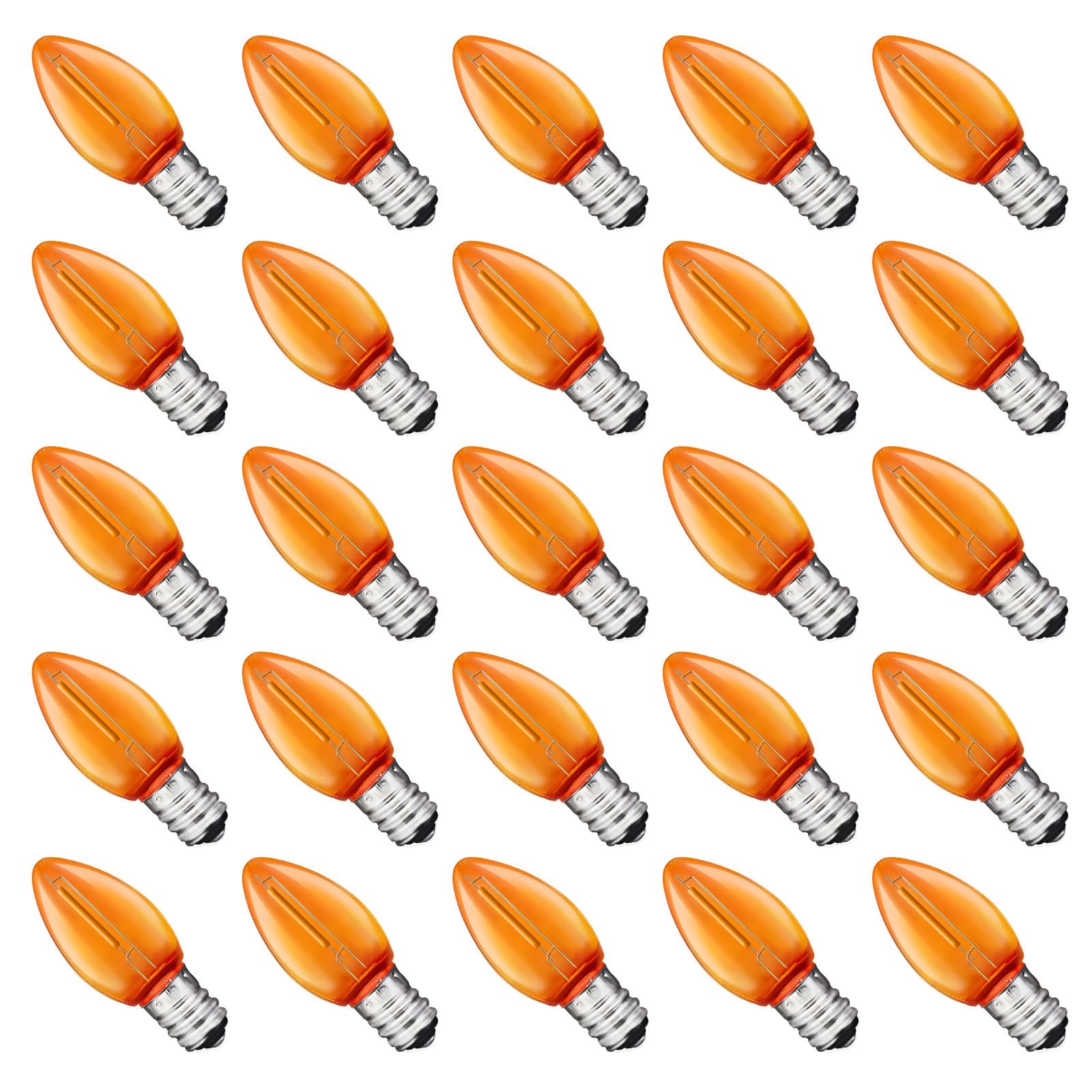 Abeja C7 LED Halloween Orange Replacement Bulbs, 25 Pack C7 LED Clear ...