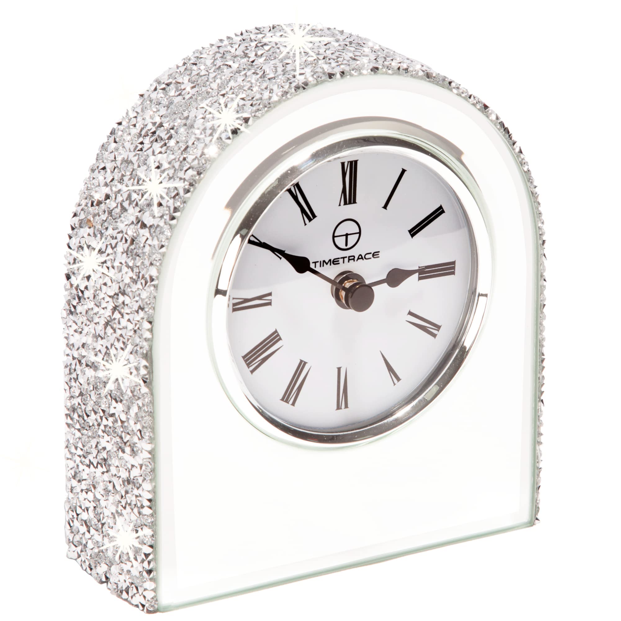 Timetrace Mirror Glass Crush Diamond Mantle Clock for Table Desk ...