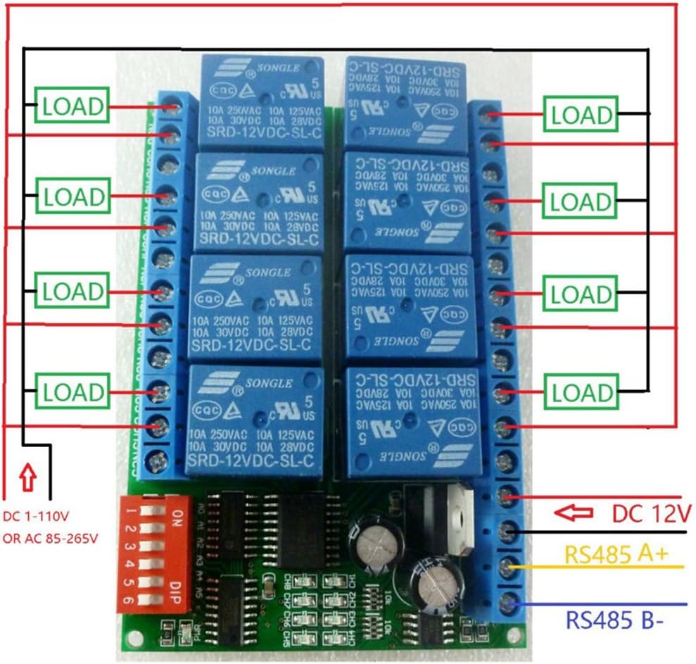 Amazon.com: KKmoon 12V 8CH RS485 Relay Module Modbus RTU Protocol ...