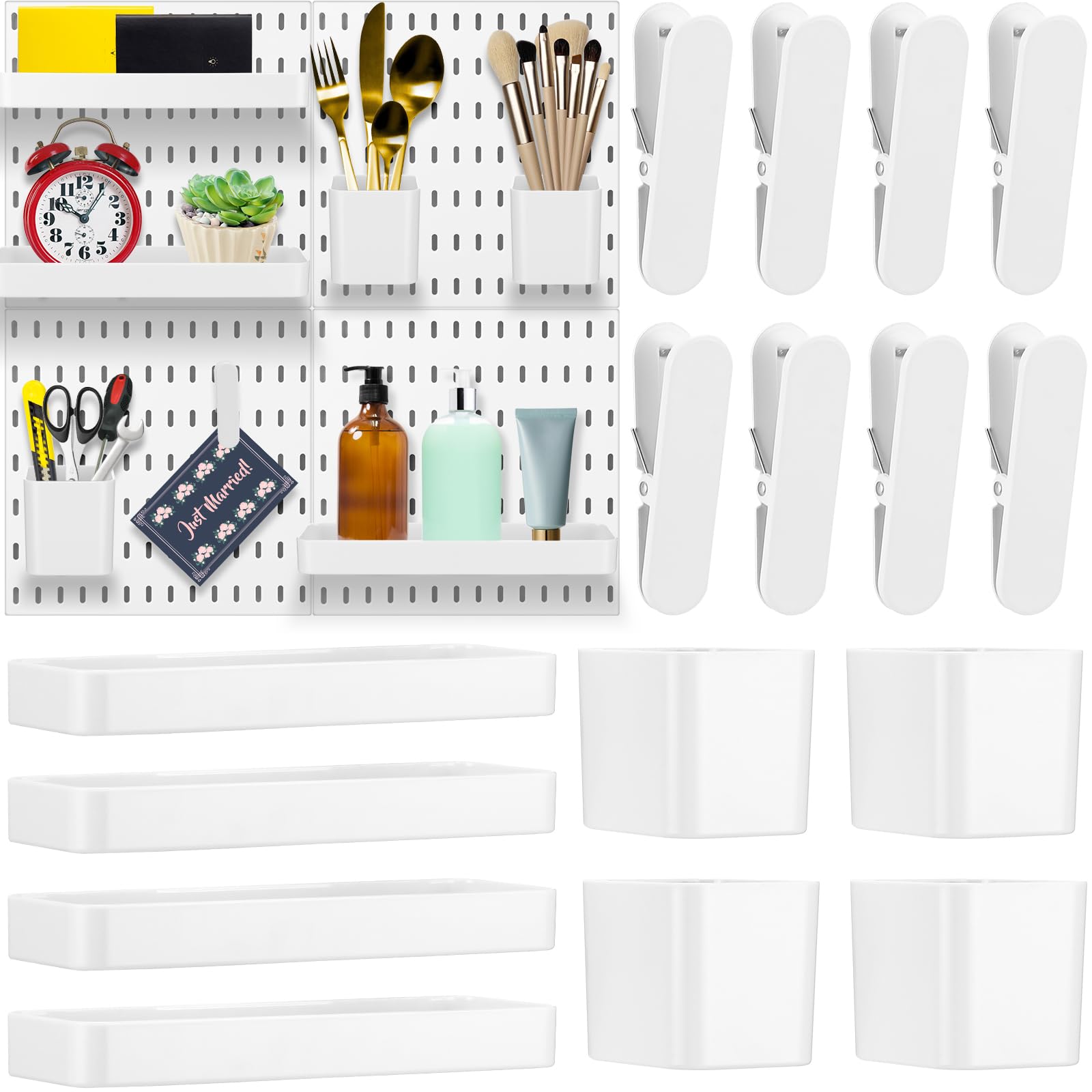 Suzile 16 Pcs Pegboard Wall Accessories Kit Including 4 Storage Bins 4 ...