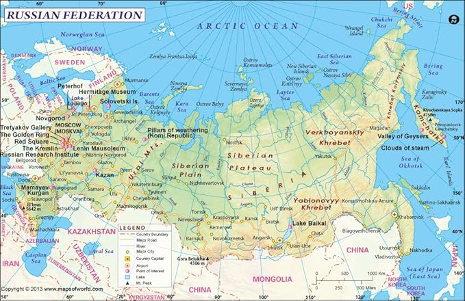 Amazon.com : Russia Map (36" W x 23.37" H) : Office Products