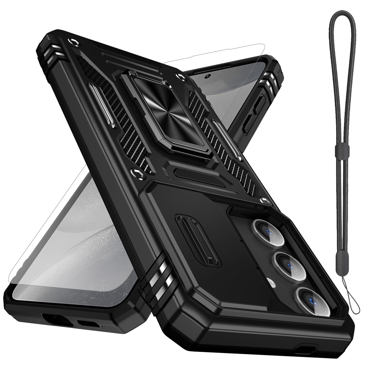 AFARER for S24 Plus 5G Phone Case Screen Protector, 360° Rotating Ring ...