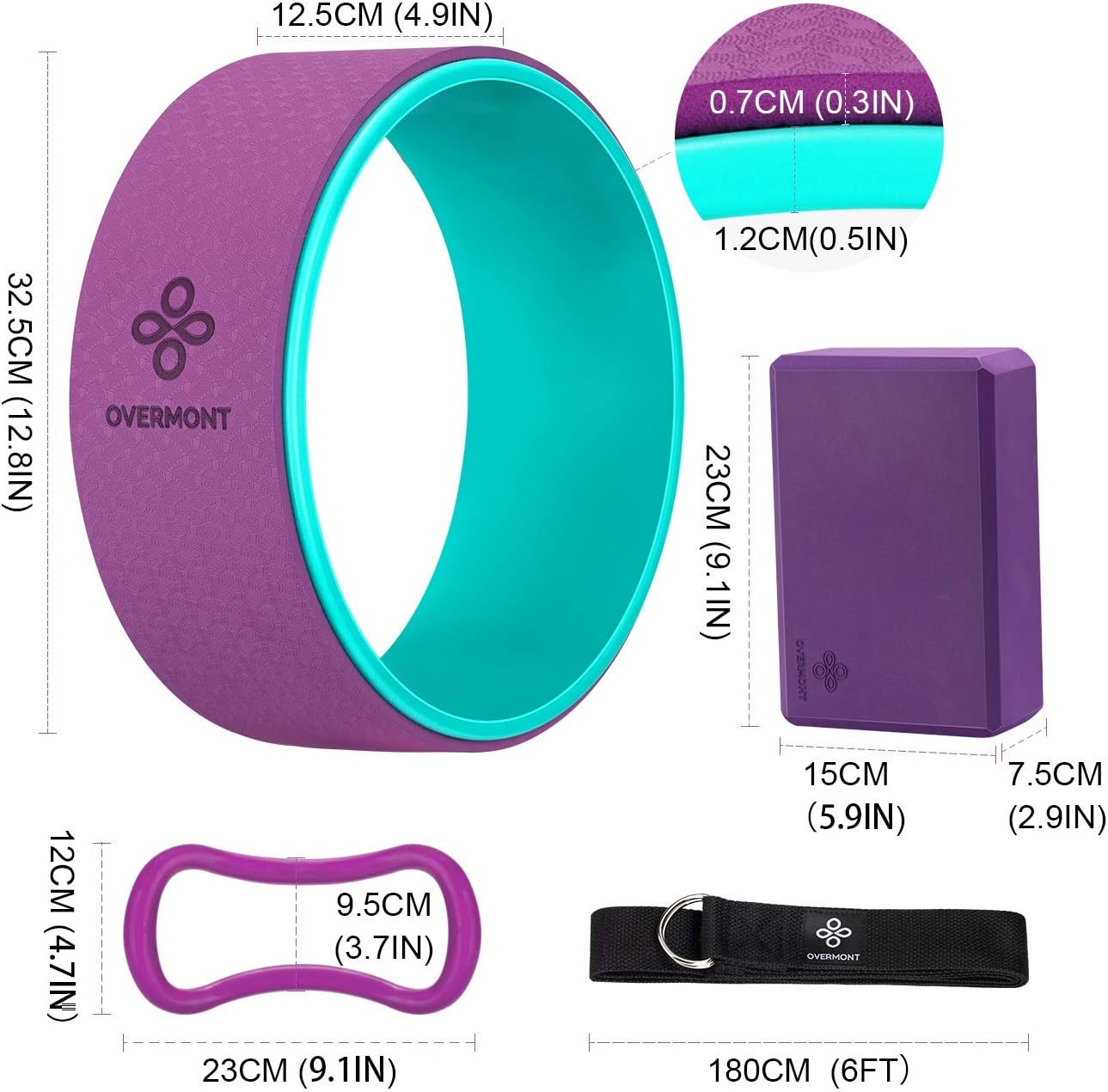 Overmont 5-in-1 Set, 1 Yoga Wheel for Back Pain- 13x 5in, 2 EVA Foam ...