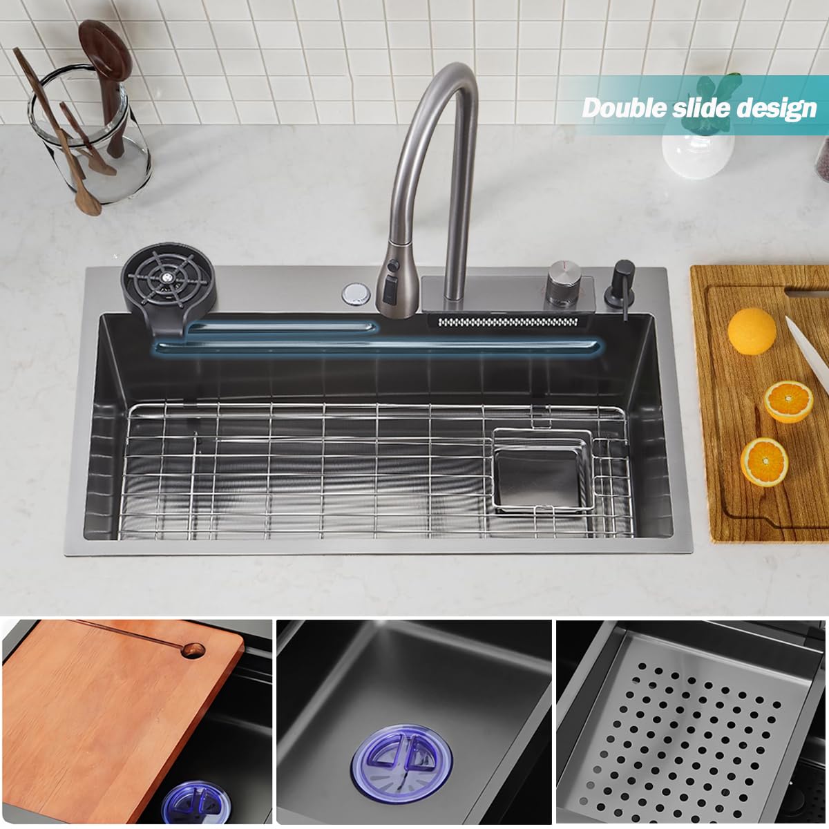 ECTbicyk Waterfall Kitchen Sink, 32Inch Single Bowl Stainless Steel ...