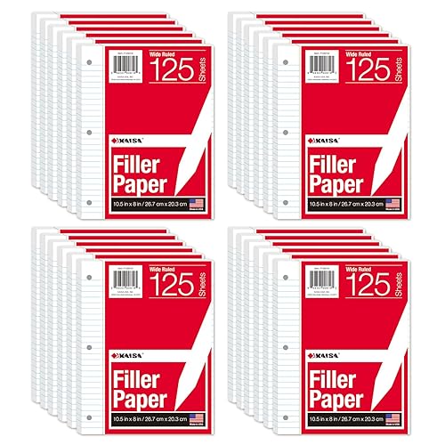 Kaisa Notebook Paper - 24 Pack, 8x10.5, Wide Ruled, 3-Ring Binder, 125 ...